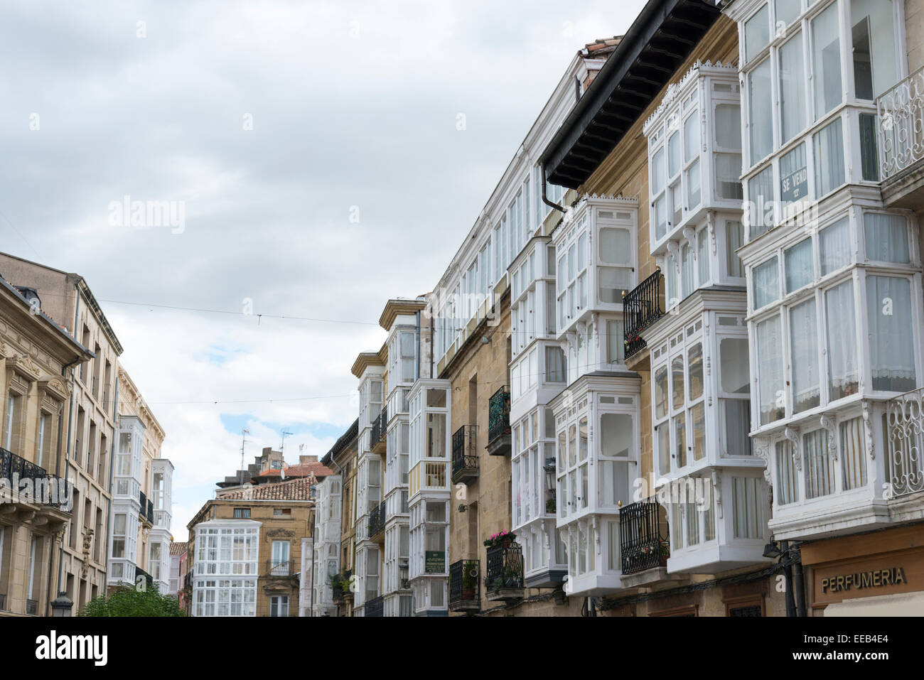Ornate balcony and balustrades in Spanish architecture on an old ...