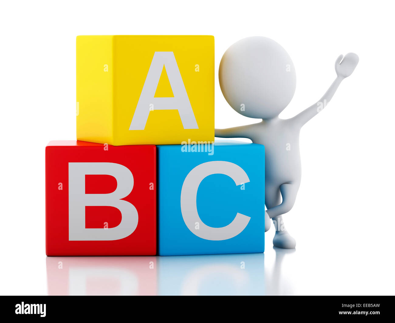 3d illustration. White people with ABC blocks. Isolated on white ...
