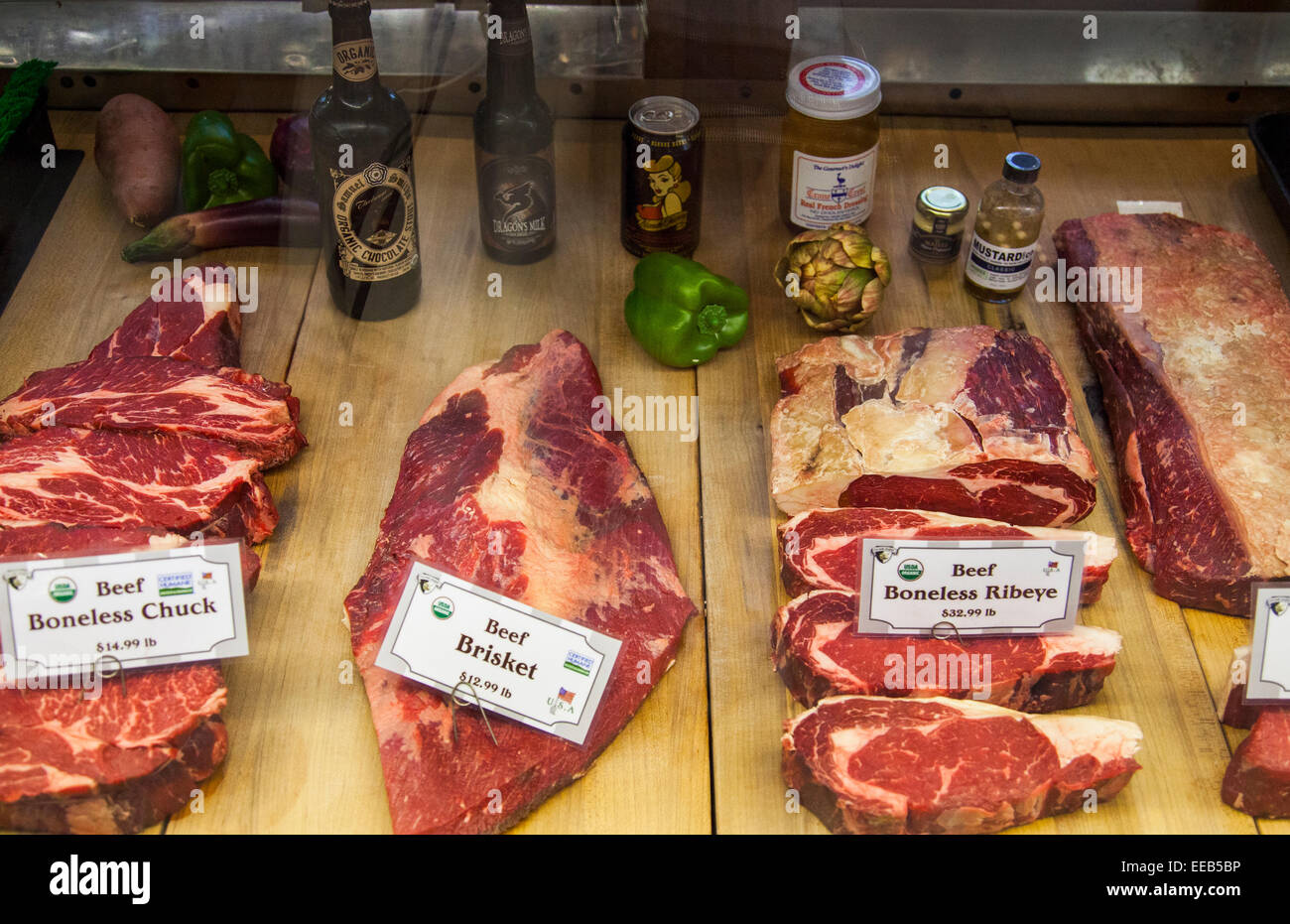 Local Butcher shop with raw meat in store case in Middleburg, town in ...