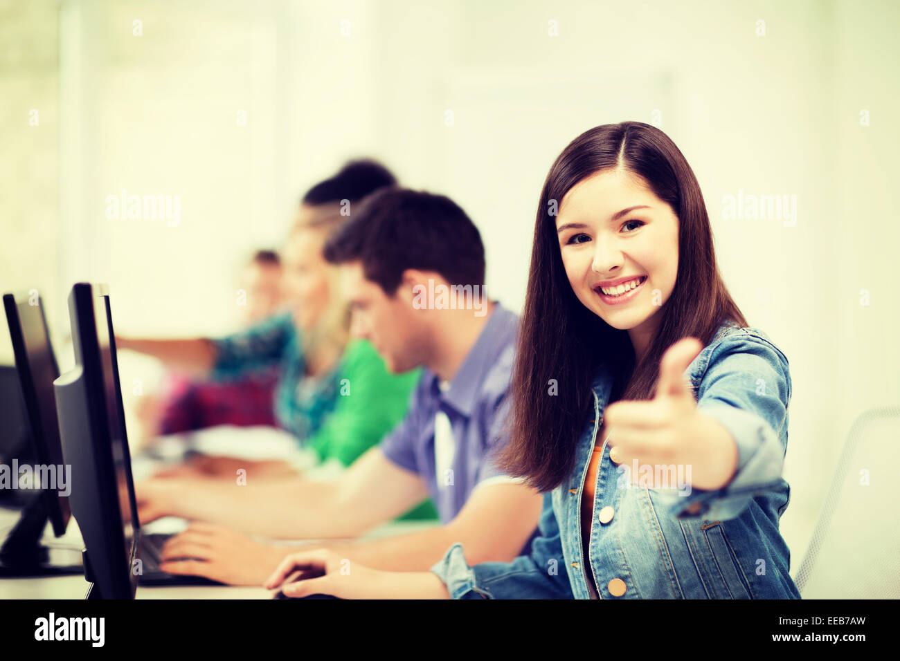 student with computers studying at school Stock Photo - Alamy