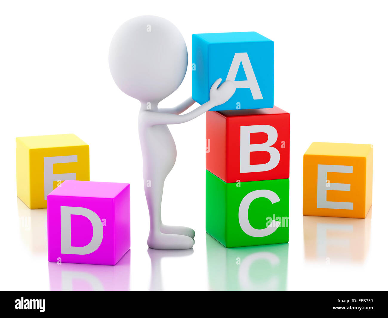 3d illustration. White people with ABC blocks. Isolated on white ...