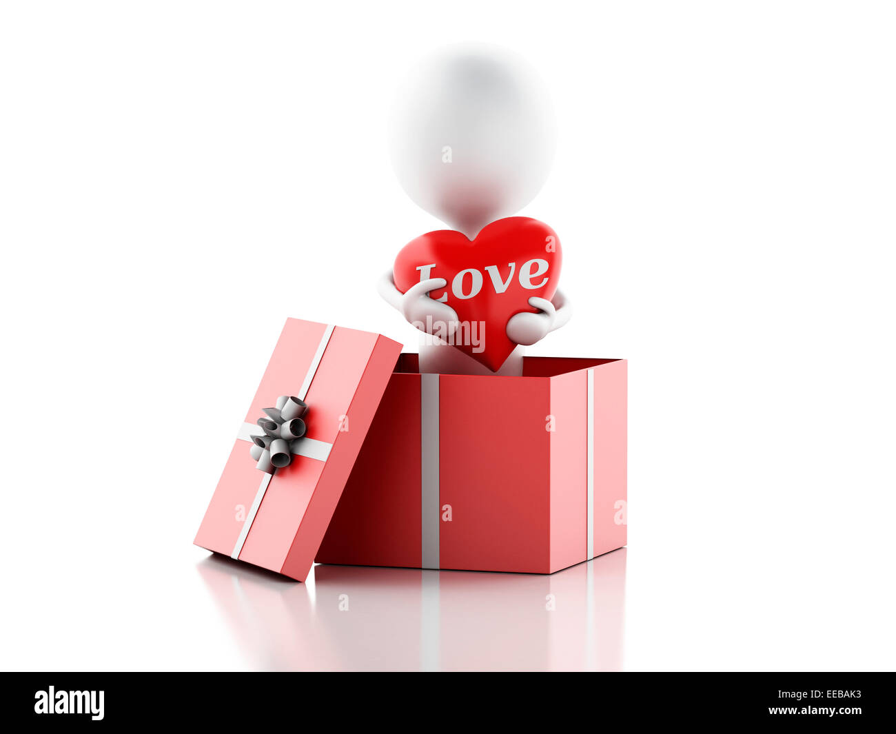 3d illustration. white person in love with red heart. Valentines Day ...