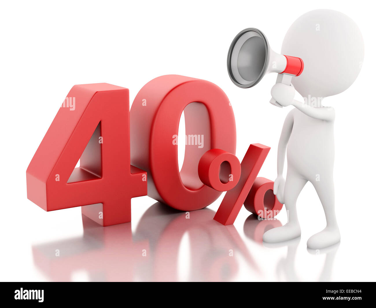 3d illustration. White people with red percent sign. discount concept ...