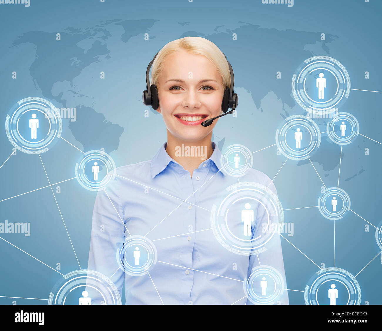 friendly female helpline operator with headphones Stock Photo - Alamy