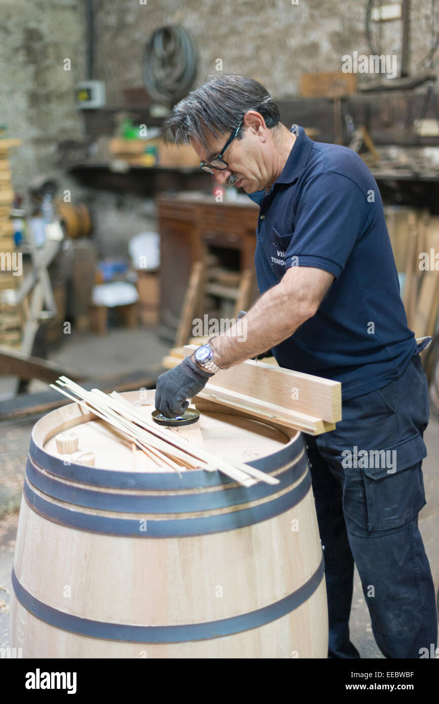 The master cooper making wine barrels at the Bodega R. Lopez de Heredia ...
