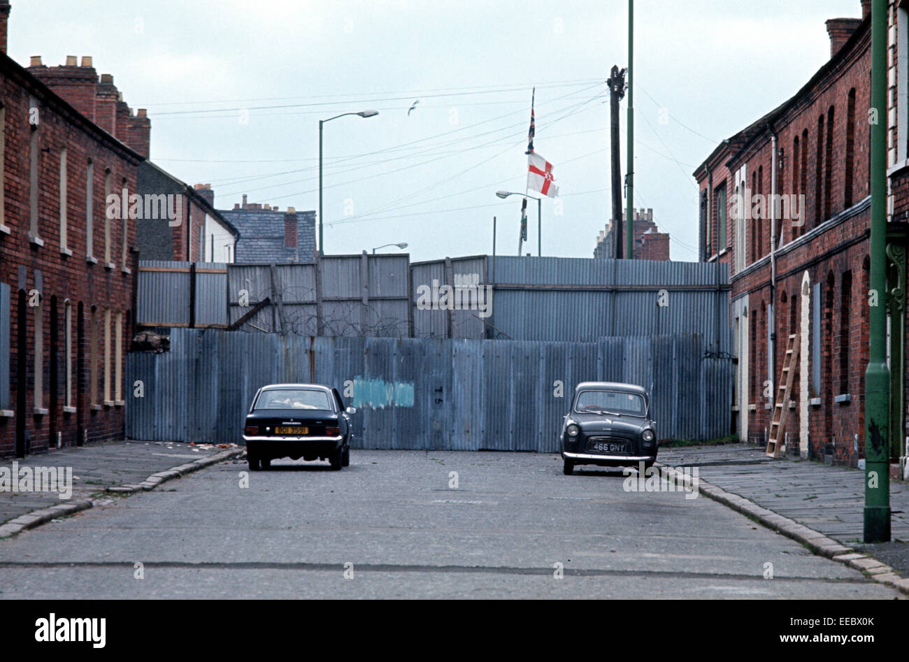BELFAST, NORTHERN IRELAND - APRIL 1972. Early Peace Wall between ...