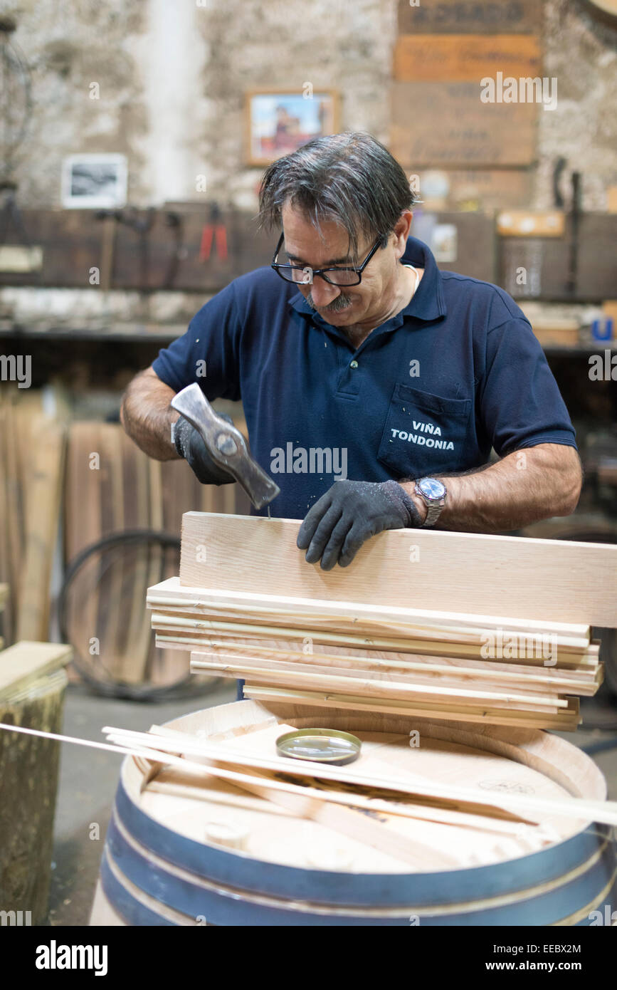 The master cooper making wine barrels at the Bodega R. Lopez de Heredia ...