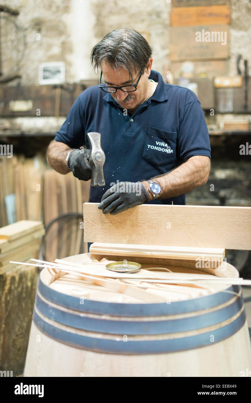The master cooper making wine barrels at the Bodega R. Lopez de Heredia ...