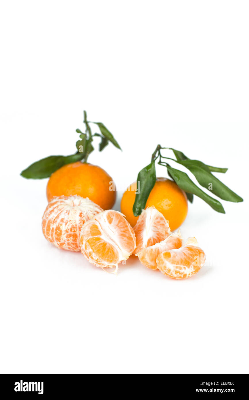 fresh mandarin with leaf isolated on white Stock Photo - Alamy