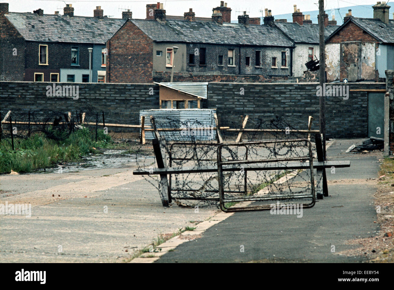 BELFAST, NORTHERN IRELAND - APRIL 1972. Early Peace Wall between ...