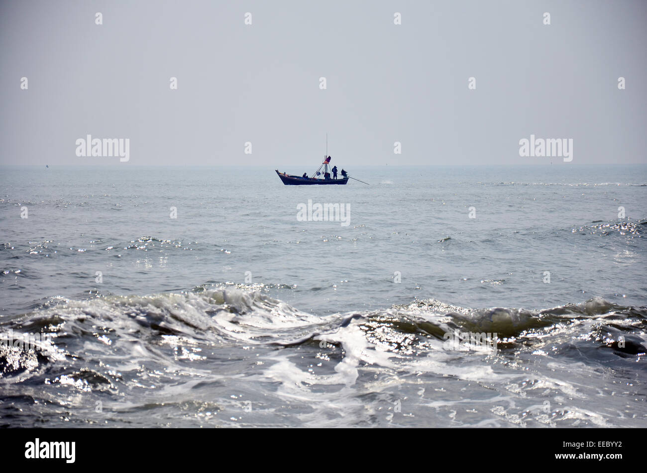 Fishing boat floating on the sea in morning and sunrise time at Hat ...