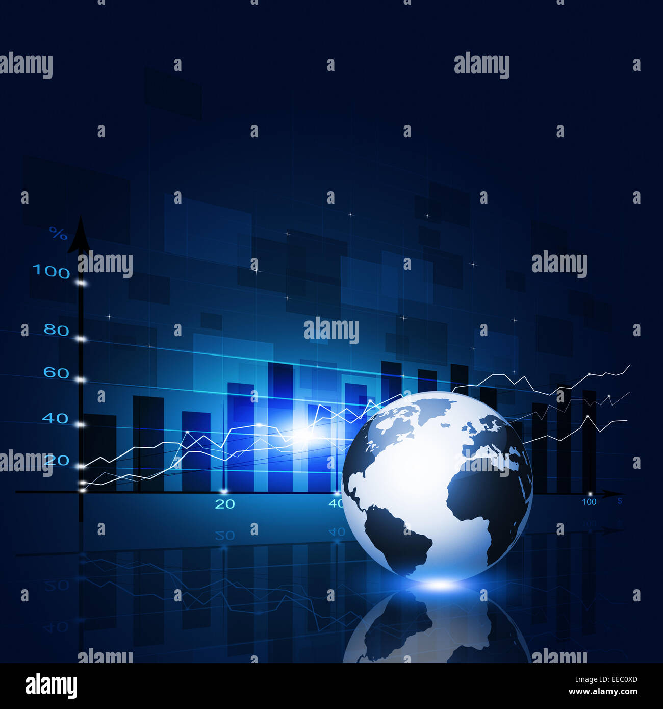 abstract finance diagram with a world globe map blue business ...