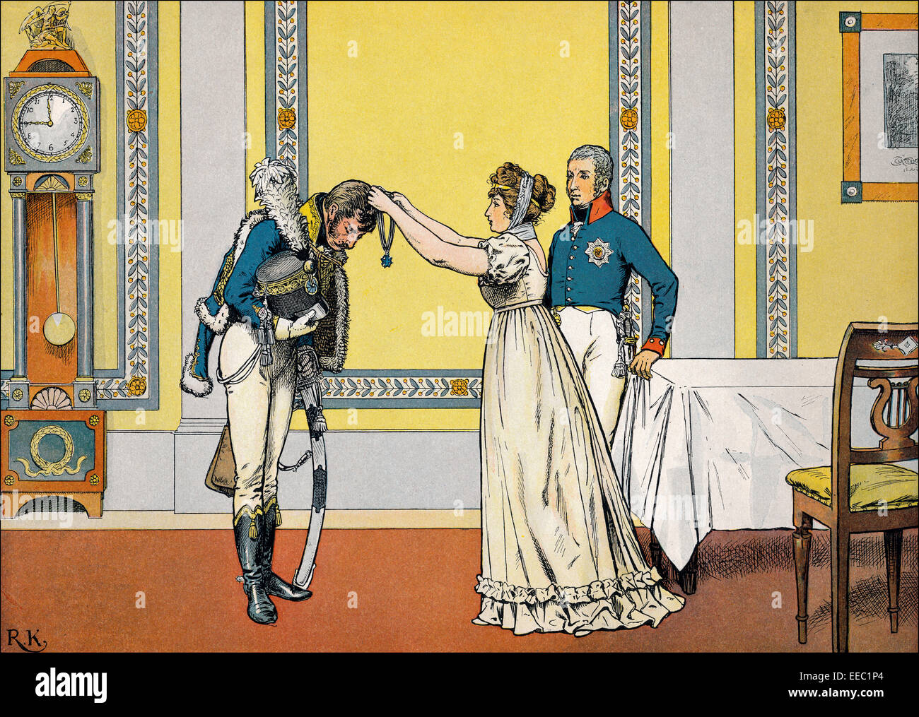 Napoleonic Wars, Queen Louise imparts Lieutenant Hellwig the Order pour ...