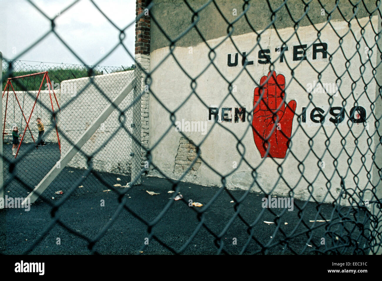BELFAST, NORTHERN IRELAND - MAY 1972. Red Hand of Ulster mural in ...