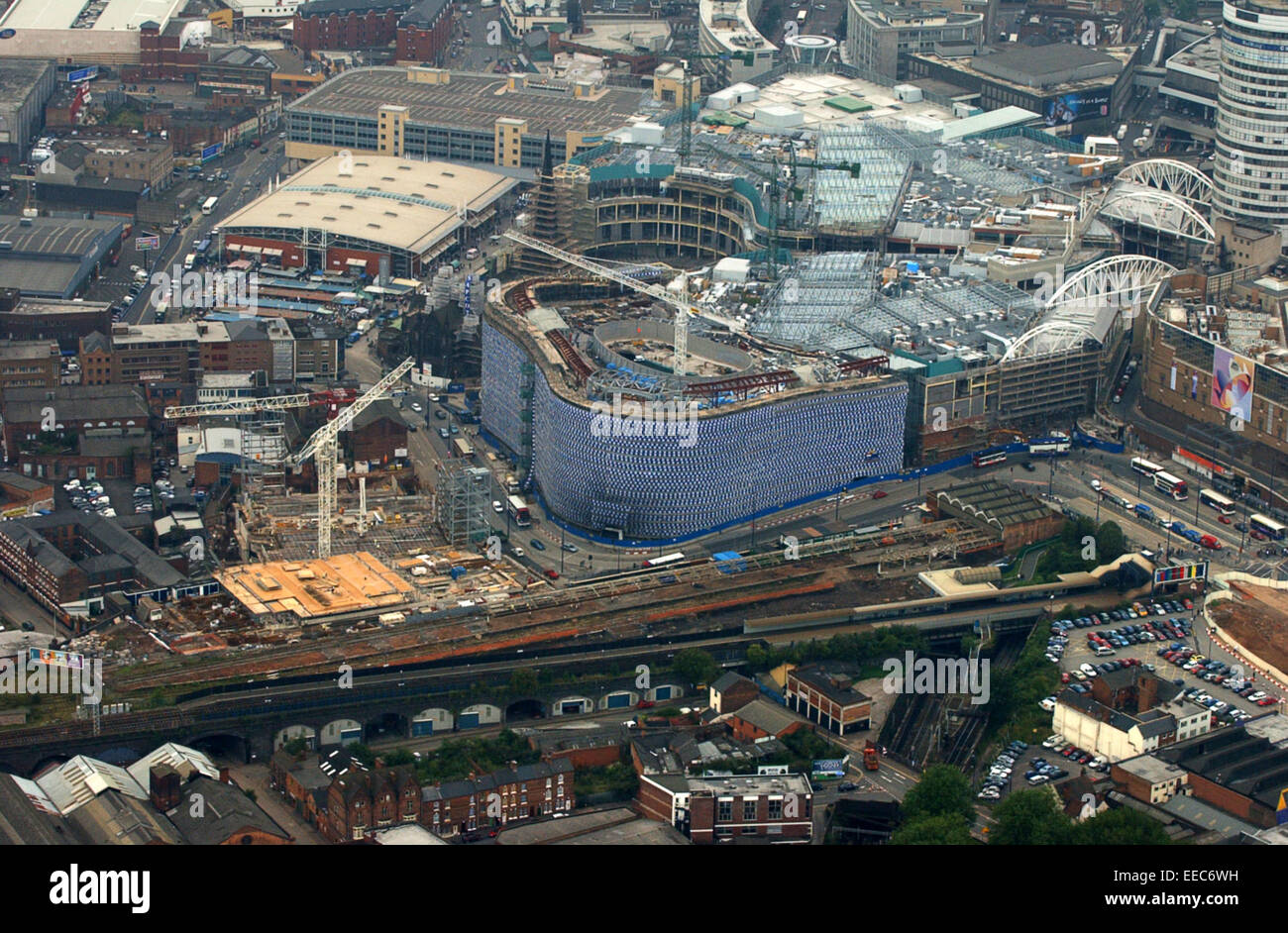 Aerial view of Birmingham Bullring shopping centre under construction ...
