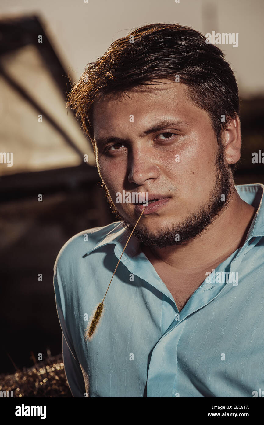 Man in country in summer day Stock Photo - Alamy