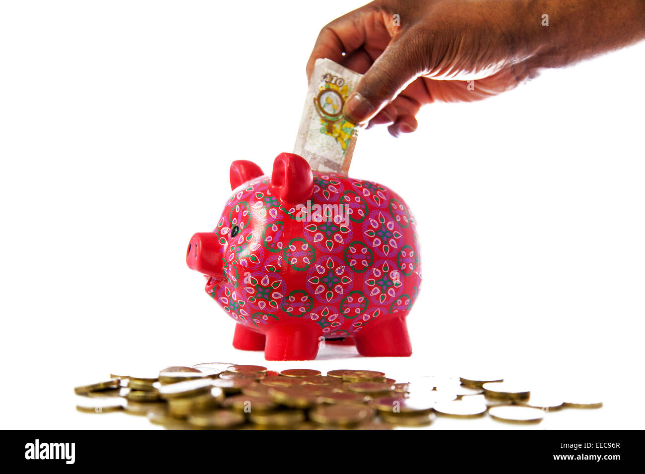 saving savings money piggy bank cash pounds pound coins coin dispensing ...