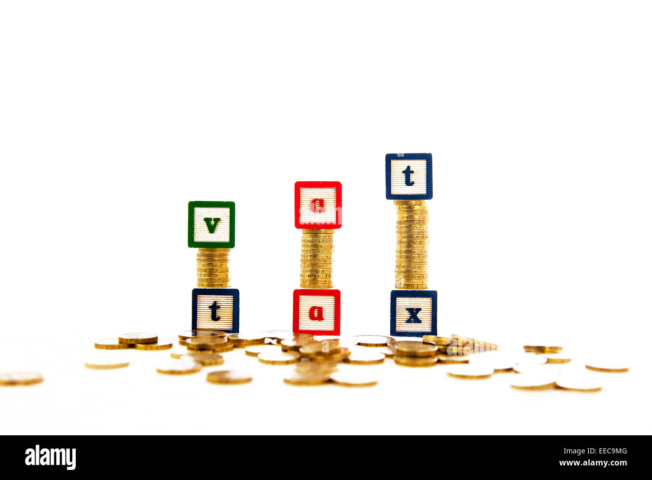 Tax vat money stacks of coins finance financial growth raising rising ...