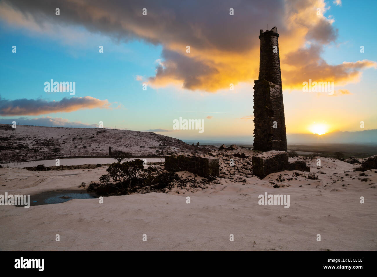 Sunrise over the remains of the old South Caradon Copper Mine in East ...