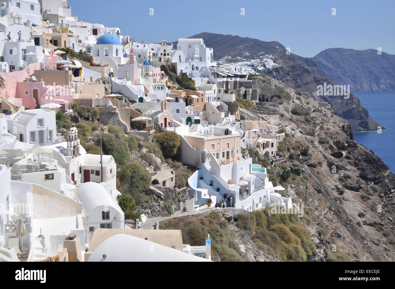 Summer landscape coast of the Greek island of Santorini in the Aegean ...