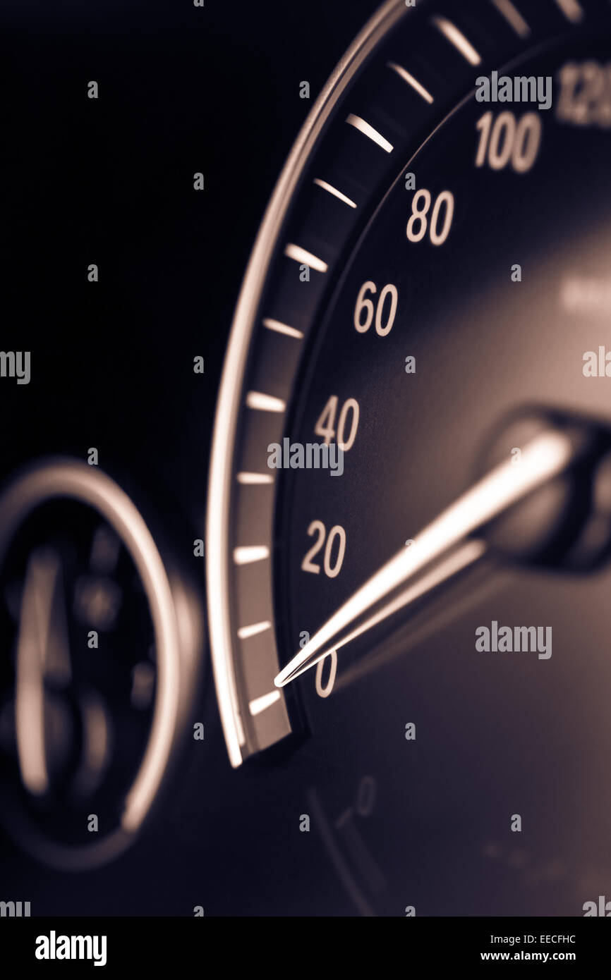 Close up shot of a speedometer in a car Stock Photo - Alamy