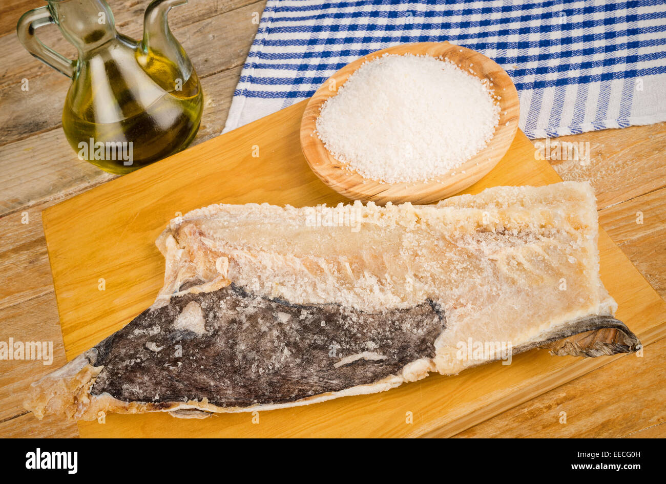 Salt preserved cod fish with its main ingredient Stock Photo - Alamy