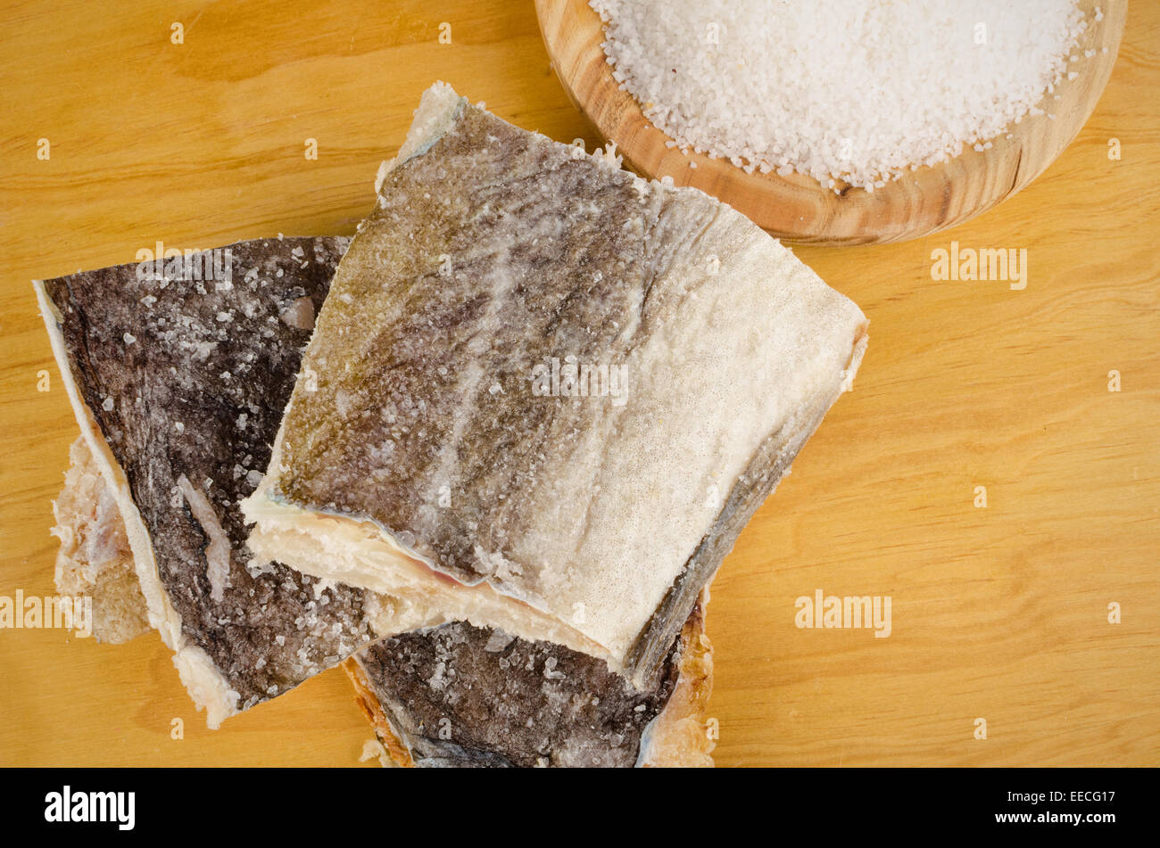 Several pieces of salt preserved cod fish Stock Photo - Alamy