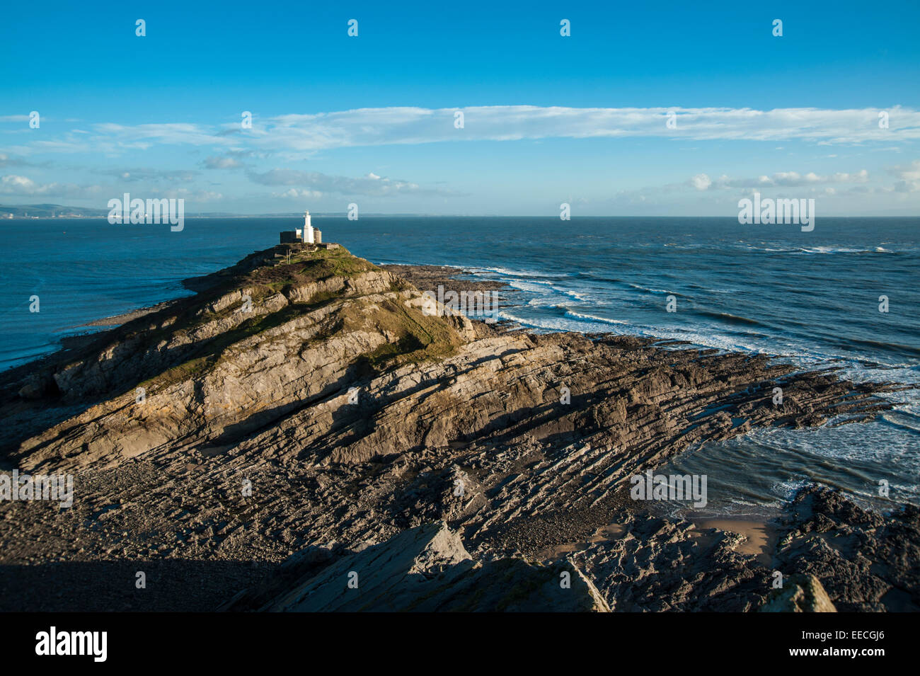 Mumbles Rock lighthouse, Mumbles Head, Swansea Bay, West Glamorgan ...