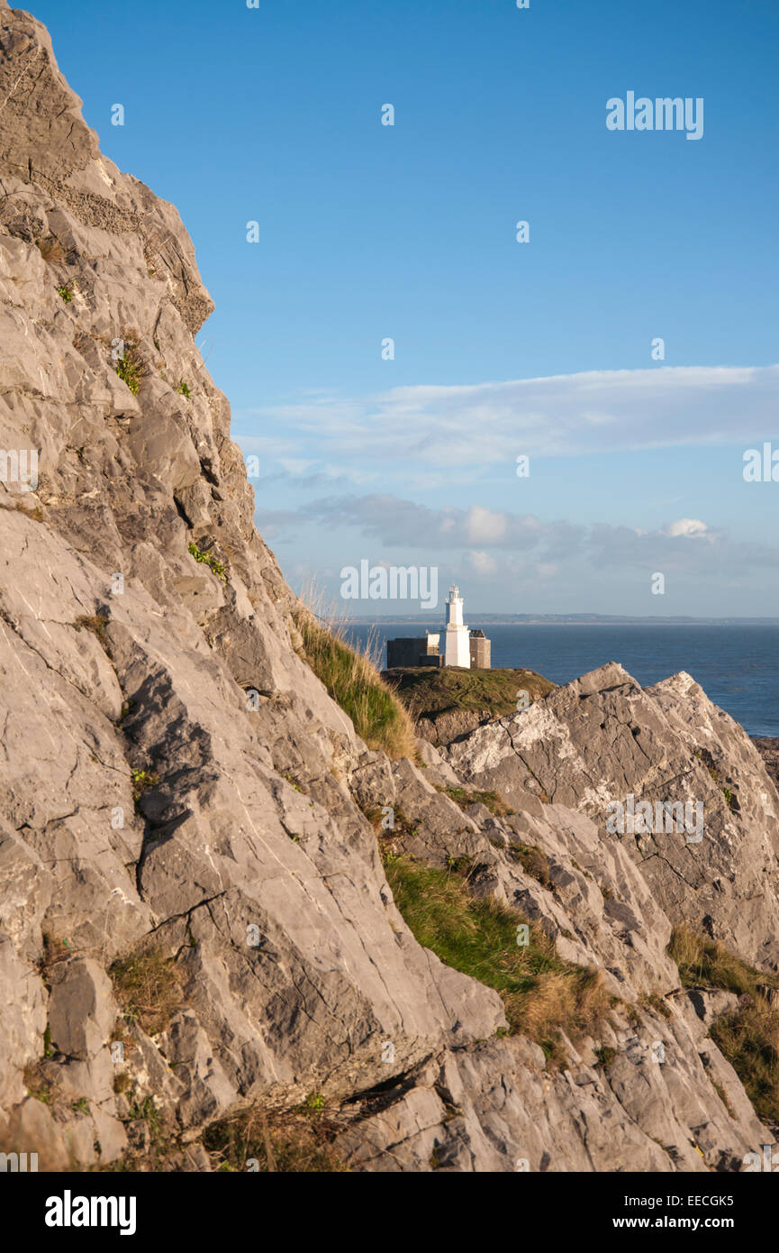 Mumbles Rock lighthouse, Mumbles Head, Swansea Bay, West Glamorgan ...