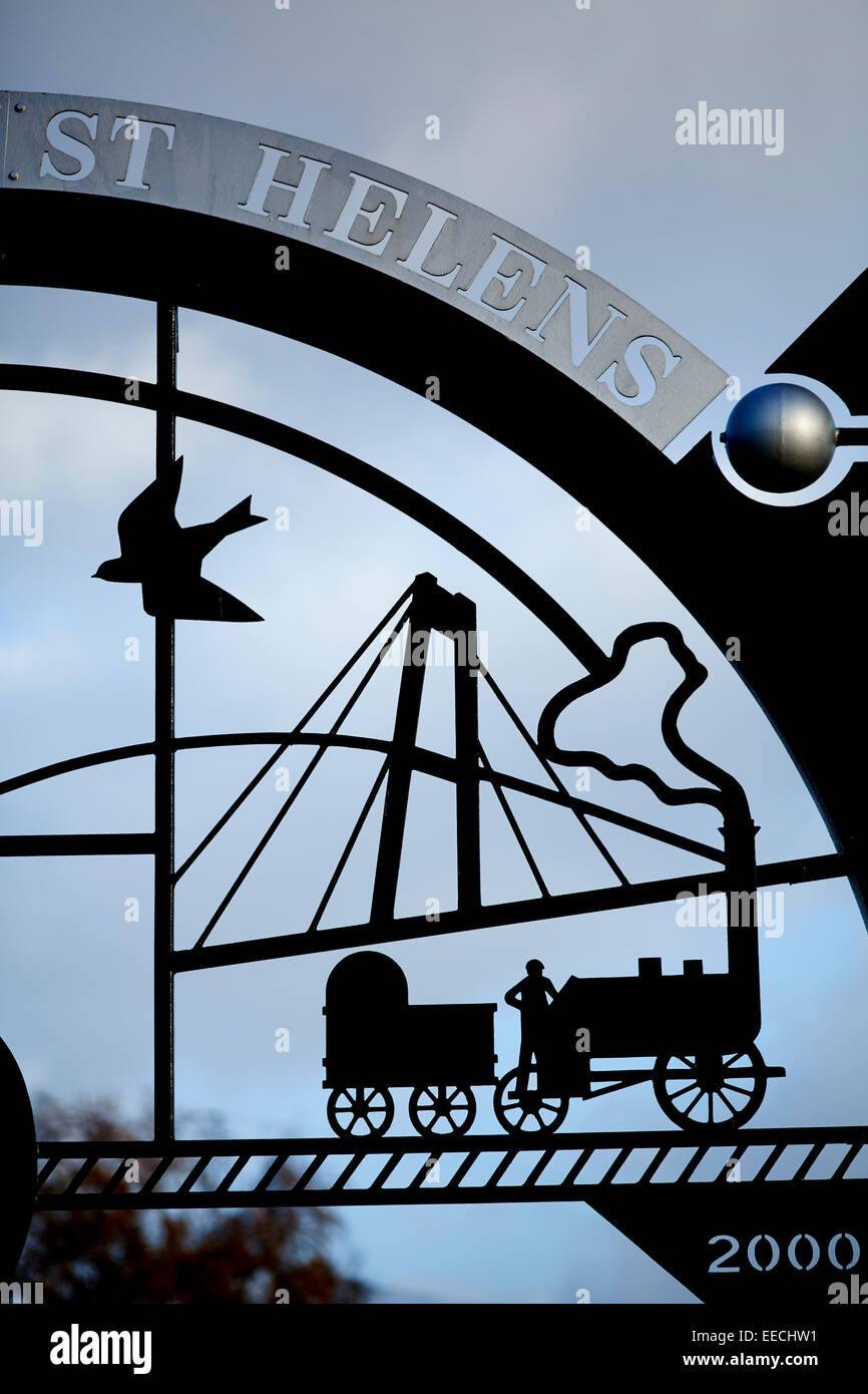 St Helens welcome to sign history of railways Stock Photo - Alamy