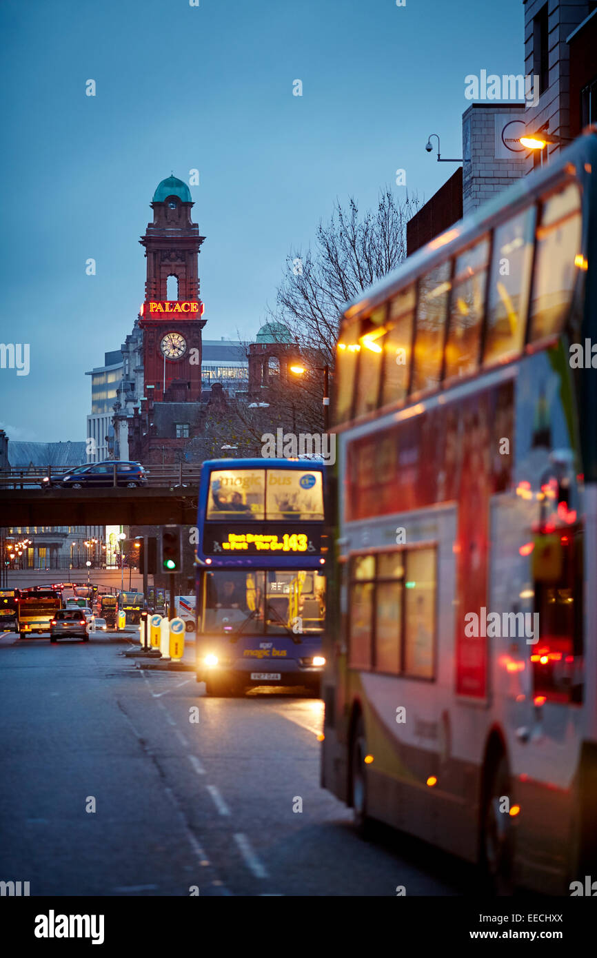 Oxford Road in Manchester UK , looking into Manchester city centre and framed by The Palace ...