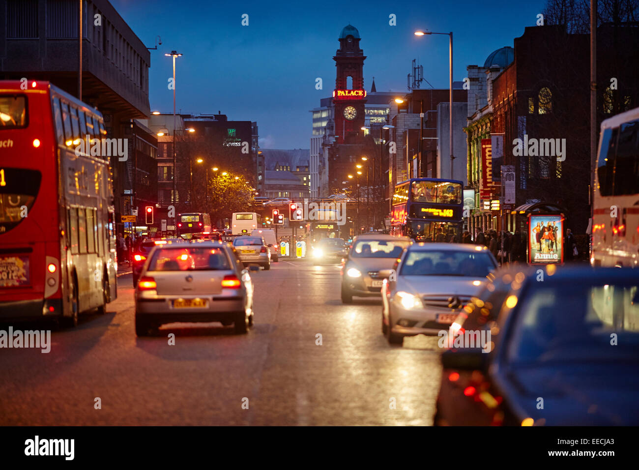 Oxford Road in Manchester UK , looking into Manchester city centre and framed by The Palace ...
