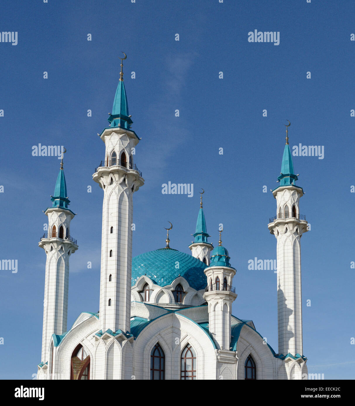 Towers spires of the Kul Sharif mosque in Kazan Kremlin, Russia ...
