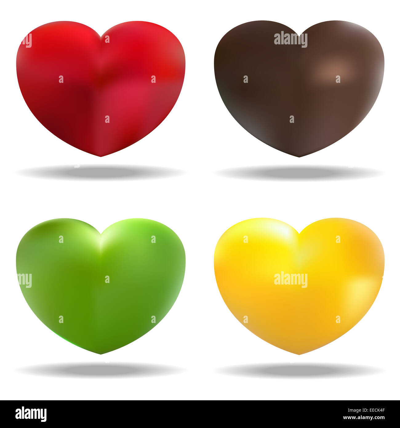 Vector illustration of four hearts (red, green , brown, yellow Stock ...