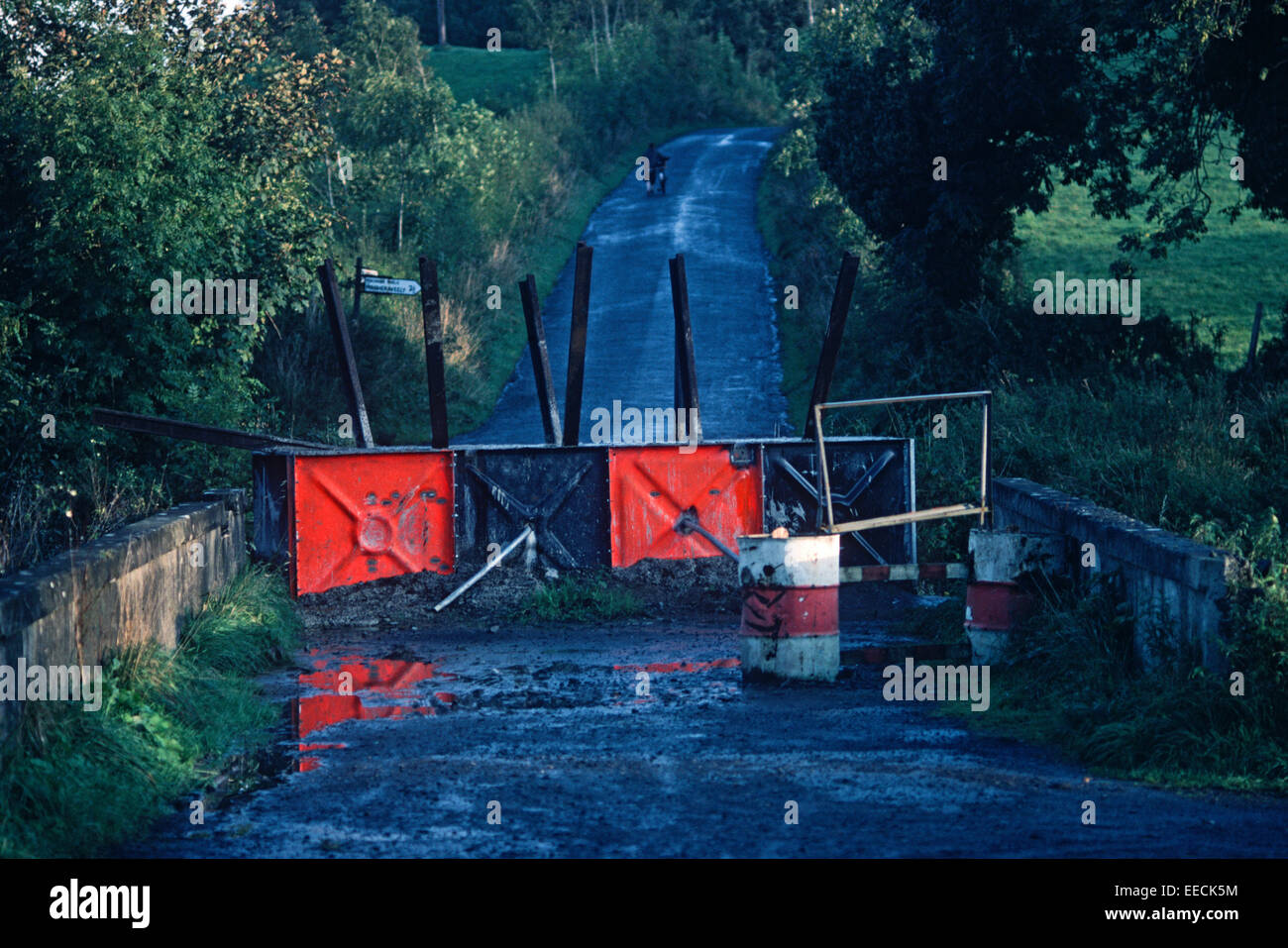 COUNTY FERMANAGH, NORTHERN IRELAND - OCTOBER 1980. cross border road ...