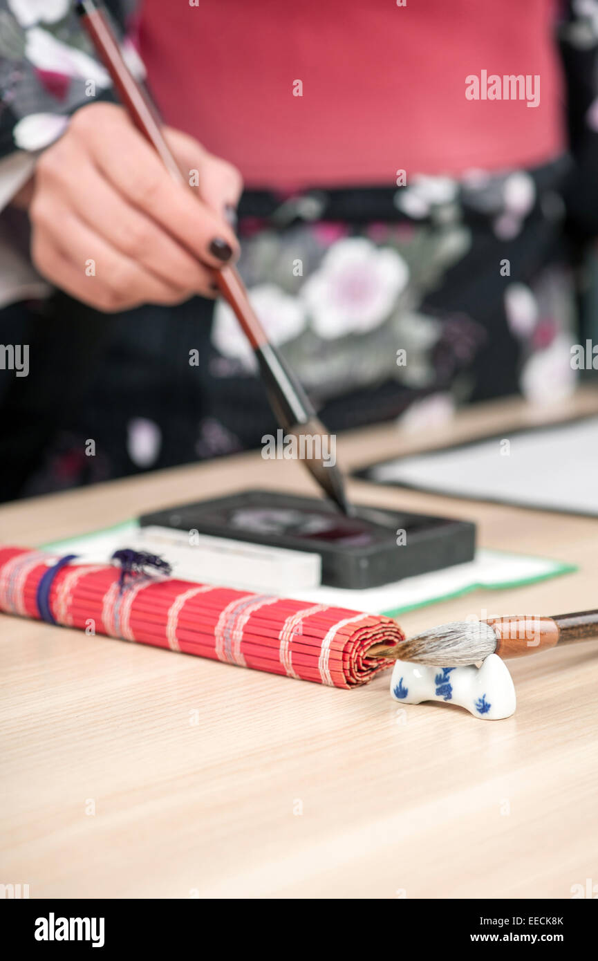Traditional Japanese or Chinese calligraphy Stock Photo - Alamy