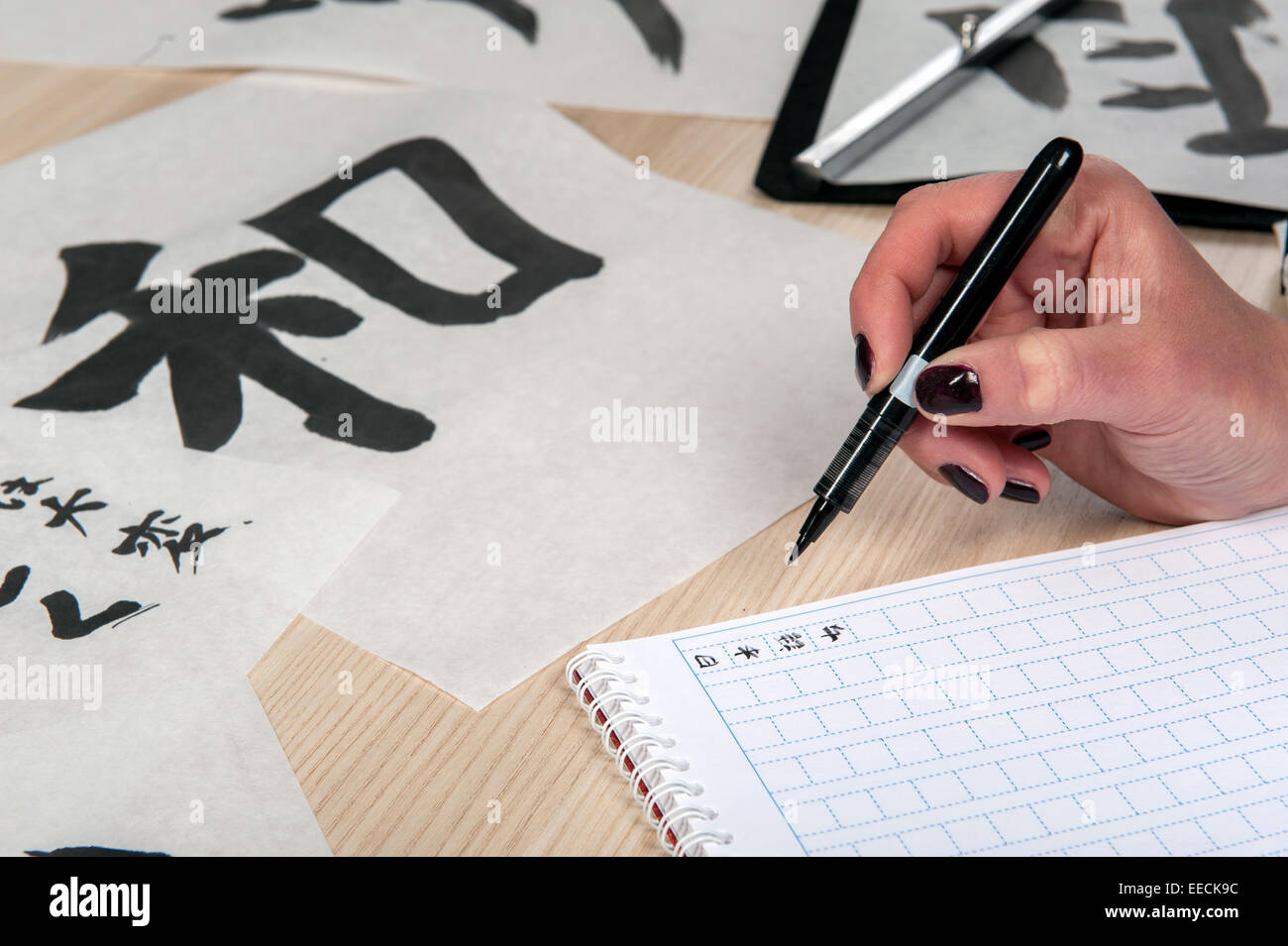 Calligraphy woman brush practicing hi-res stock photography and images ...