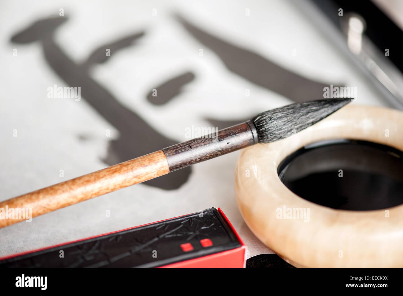 Closeup image of calligraphy tools Stock Photo - Alamy