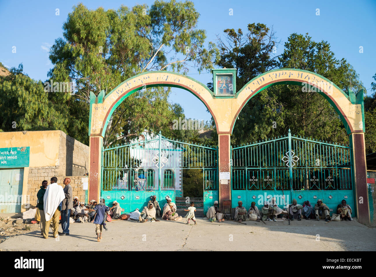 Enda Kidane Mihret church, Beggars in front of the church gate in ...