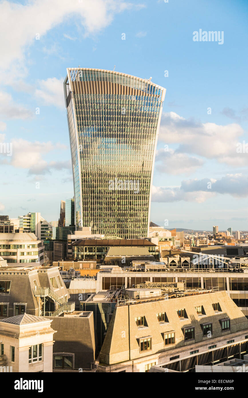 The Walkie Talkie Building in the City of London in evening light with ...