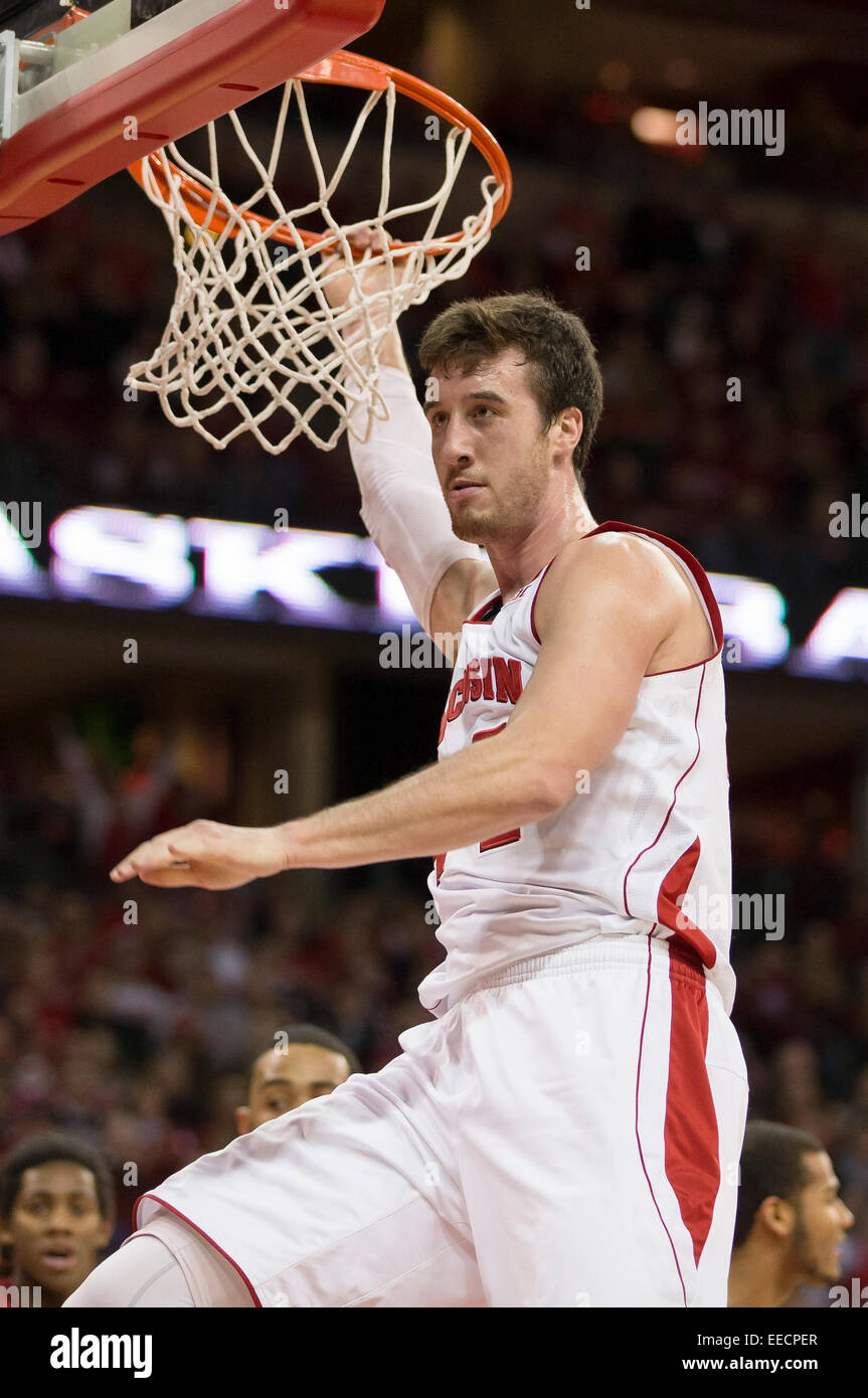 January 15, 2015: Wisconsin Badgers forward Frank Kaminsky #44 hangs on ...