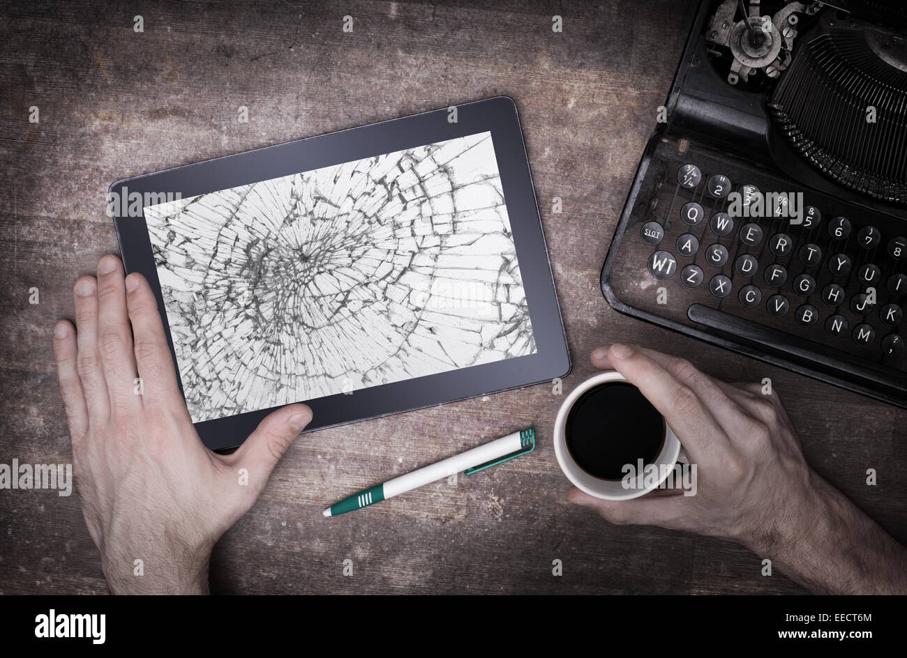 Tablet computer with broken glass, screen destroyed Stock Photo - Alamy