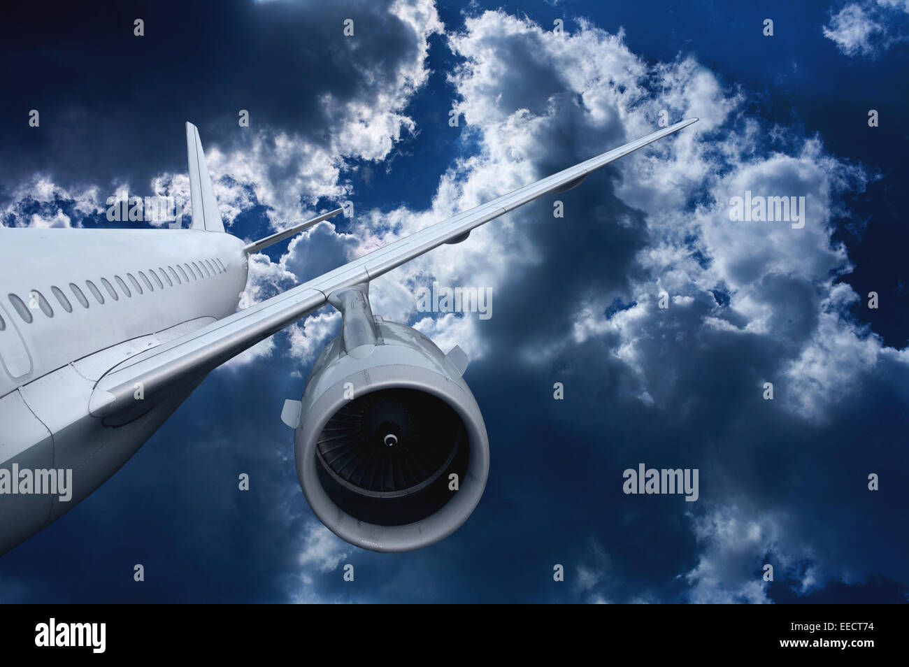 airplane flying down. against the sky. landing or crash of airplane ...