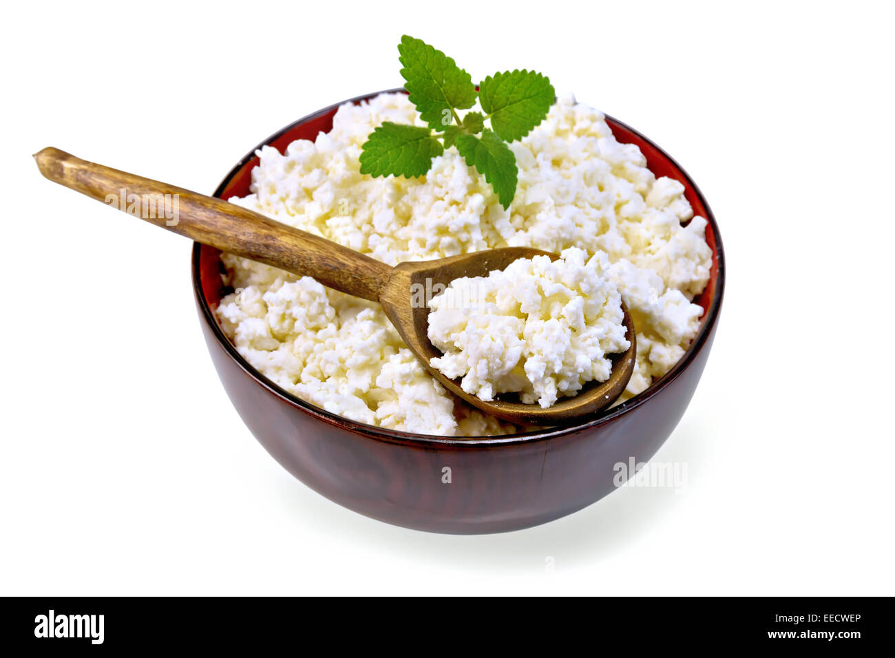 Curd in wooden bowl with spoon Stock Photo - Alamy
