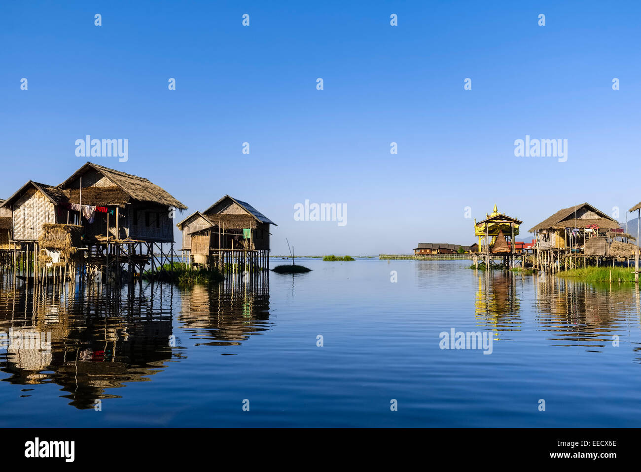 Stilt houses at Inle lake, Shan State, Myanmar Stock Photo - Alamy