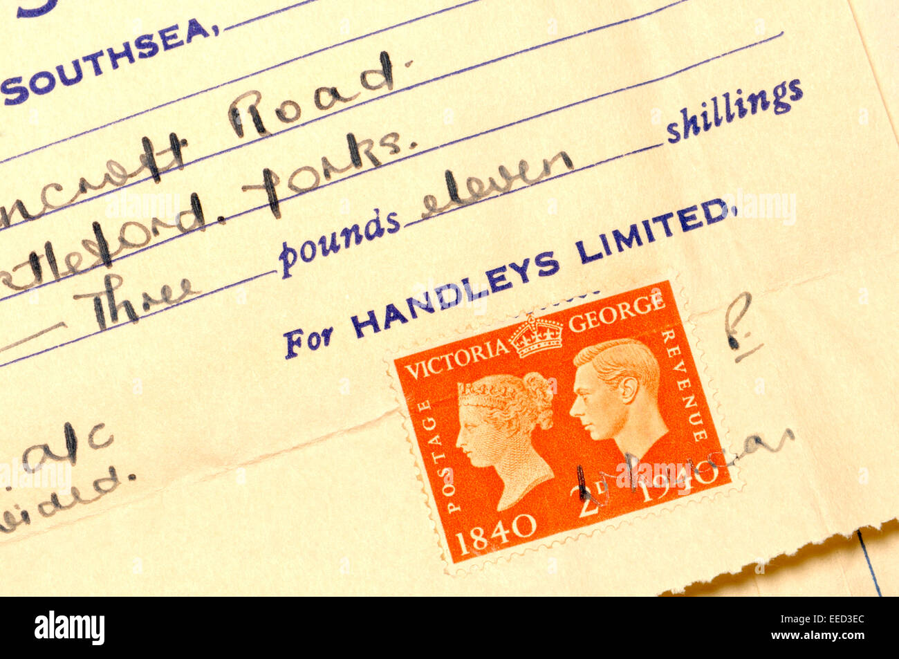 Postage stamps used to legally validate a receipt - George VI, 1941 ...