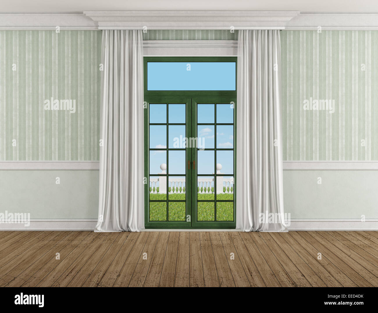 Classic room with closed window and curtain - 3D Rendering - the image ...