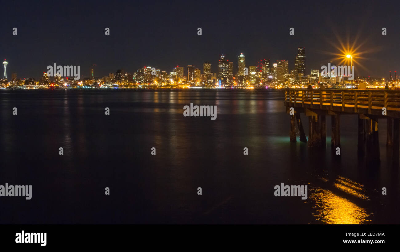 A night time view of the Seattle skyline, as seen from West Seattle ...