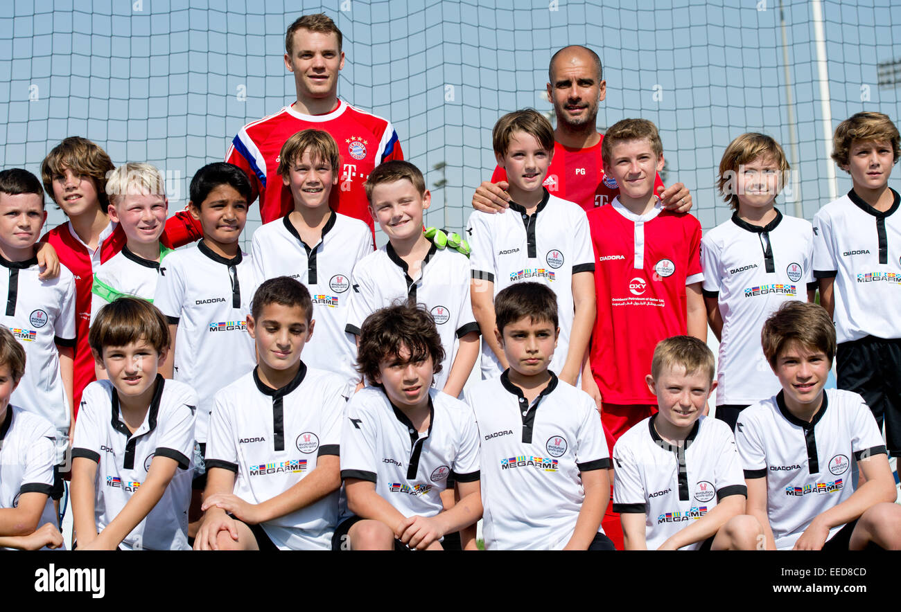 Munich's goal keeper Manuel Neuer (L) and Munich's head coach Pep ...