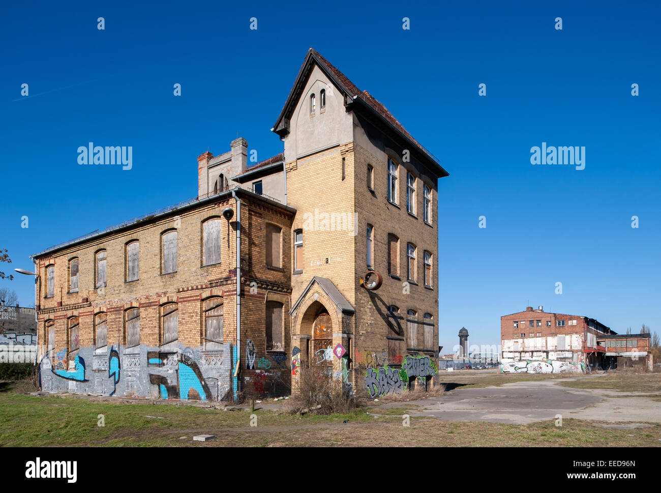 Berlin, Germany, Industrial ruins of the old glass factory on the ...